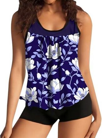 Generic Ensemble tankini imprim&eacute; conservateur pour femme - Maillot de bain fendu &agrave; motif floral avec coussinets de soutien-gorge int&eacute;gr&eacute;s et short boyshort, m