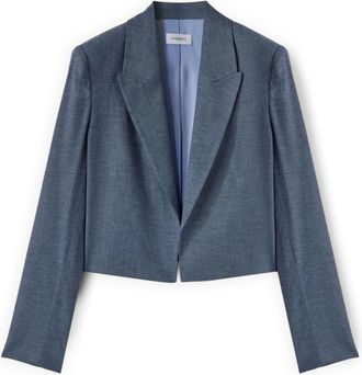 Motivi Femme, Vestes, Bleu, Taille: 38 FR Veste Courte en Lin M&eacute;lang&eacute;
