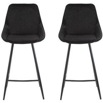 Vente-Unique Vente-unique - Lot de 2 tabourets de bar - Velours - Noir - masurie