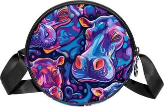 Generic Petit sac &agrave; bandouli&egrave;re rond pour femme, sac &agrave; bandouli&egrave;re hippopotame avec fermeture &eacute;clair, bretelles r&eacute;glables, sac &agrave; main rond d&eacute;contract&eacute; pour fe