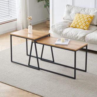 M&S Collection M&s - Lot de 2 tables gigognes rectangulaires naturel et m&eacute;tal noir