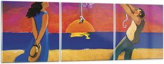 Arttor Mehrteilige Bilder auf Glas 120x40cm Glasbild Symbol Liebe Surrealismus Groß Wanddeko Schlafzimmer Küche Set 3 teilige Wandbilder Dekoration Wohnzimme