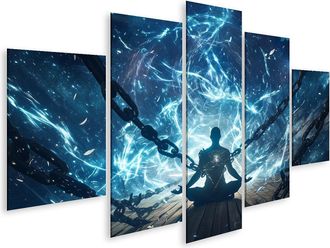 Islandburner Bild auf Leinwand Meditation im kosmischen Energiefluss f&uuml;r Wohnzimmer Spirituelle Yoga-Studio Bilder Wandbilder Poster