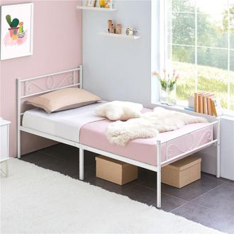 vidaXL Vidaxl - Yaheetech Cadre de lit Lit Simple en M&eacute;tal 90 x 200 cm Assemblage Simple pour Petits Espaces Adultes Blanc