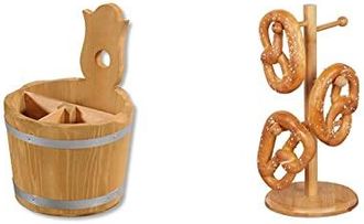 KESPER Besteckbehälter aus Holz H=20 D=14 cm ge & Relaxdays Brezelständer aus Bambus, 6-armig, Höhe 35 cm, auch als Wurstständer oder Tassenhalter, Brezelbau