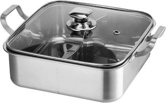 Cabilock Doppelseitiger Hotpot-topf Aus Edelstahl Mit Trennwand Feuertopf F&uuml;r Shabu Shabu Und Hotpot Unterteilt Zum Kochen Verschiedener Speisen Kompatibel Mit