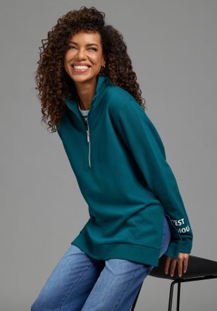 Laura Scott Longsweatshirt LAURA SCOTT, Damen, Gr. 36/38, gr&uuml;n (petrol), angeraute Sweatware, Obermaterial: 60% Baumwolle, 40% Polyester, bequem h&uuml;ftbedeckend, Ri