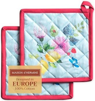Maison d'Hermine Jardin DEte Lot de 2 maniques, 100% Coton, pour Barbecue, Cuisson, Four, Micro-Ondes, grillades, Printemps/&eacute;t&eacute;, P&acirc;ques, (Mint, 20cm x 20cm)
