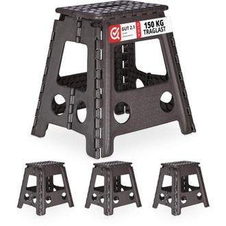 Relaxdays Relaxdays Klapphocker faltbar, 4er Set, Camping Hocker, gro&szlig;er Badhocker, bis 150 kg, Kunststoff, HBT: 39x39x32 cm, grau
