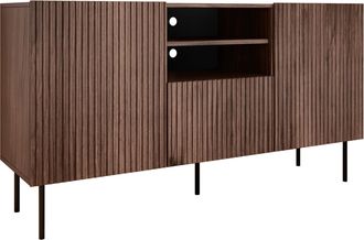 Mirjan24 Kommode Trigev 150 2D1S mit 2 Türen, Schublade und 2 offenen Fächern, innen 4 Fächer, geriffelte Fronten, Ohne Griffe, Metallfüße, Anrichte, Mehrzweck