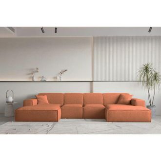 Fun M&ouml;bel Wohnlandschaft U-Form CELES PREMIUM XS in Stoff Ascot Bukla Terracotta