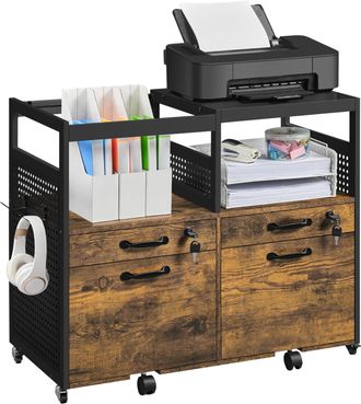 Yaheetech Aktenschrank mit 2 Ablagefächer & 2 Abschließbaren Schubladen Büroschrank Rollcontainer mit Hängendem Aktenfach