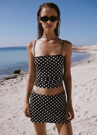 Mango Top &agrave; bretelles &agrave; pois noir - Femme - S - MANGO