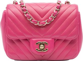 Chanel Hobo Bags - Mini Square Classic Chevron Lambskin Single Flap - Gr. unisize - in Gold - f&uuml;r Damen