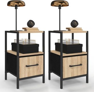 IDMarket 2 Nachttische Utah 1 Schublade und 1 Nische in Latten-Optik