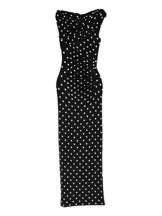 Self Portrait Polka Dot Draped Knit Midi Dress