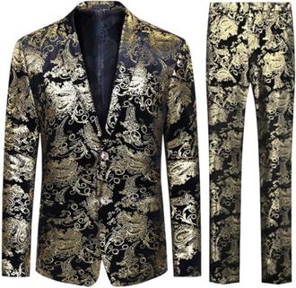 AlltheMen Costume Hommes 2 Pcs De Mariage Party Smokings Costumes Tuxedo Blazer Pantalon Or L