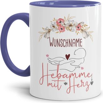 Tassendruck Tasse mit Spruch - Hebamme mit Herz - mit Wunschname personalisierte Geschenke für Hebamme, Dankeschön Geschenk zur Geburt | Personalisiertes Geschenk