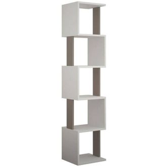 Dmora B&uuml;cherregal Aglaia, B&uuml;roregal, Mobiler Buchhalter, B&uuml;cherbrett, 35x30h161 cm, Wei&szlig; und Taupe, mit verst&auml;rkter Verpackung - Dmora