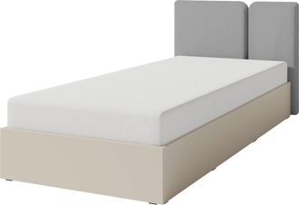 Mirjan24 Jugendbett Lonitz LZ13, Polsterbett 90x200 cm mit Bettkasten, Bett mit & Lattenrost, Kopfteil gepolstert (Sandbeige/Portland Ash)