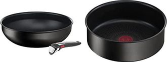 T-fal Ingenio, Lot de 2 pièces Sauteuse 28 cm + 1 poignée, Induction, Revêtement antiadhésif, Indicateur de démarrage de cuisson & Ingenio Eco Resist Sauteu