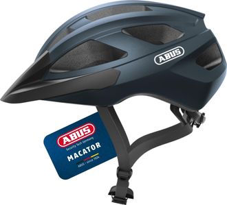 ABUS Rennradhelm Macator - sportiver Fahrradhelm für Einsteiger - auch für Zopfträger/-innen - für Damen und Herren - Dunkelblau Glänzend, Größe M