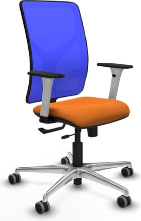 Piqueras y Crespo B&uuml;rostuhl mit wei&szlig;en und schwarzen Armlehnen, ausgestattet mit Syncro/Traslack und Schneideschaum, mit Rollen von 65 mm, Parkett, Blau/Orange