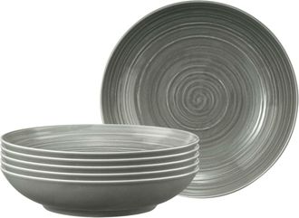 SELTMANN WEIDEN Terra Pastateller 6er Set, 26 cm, Tiefe Coupteller mit spiralf&ouml;rmigem Relief, Sp&uuml;lmaschinen- und mikrowellenfest, Porzellan, Perlgrau