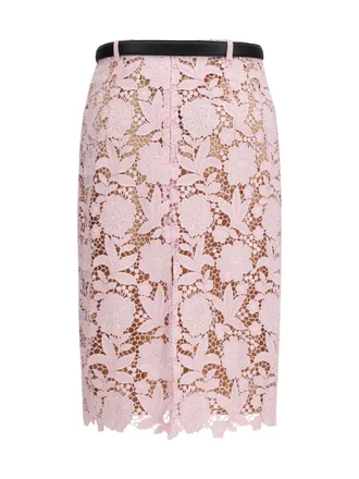 Self Portrait Womens Midi Lace Skirt Pink Polyester
