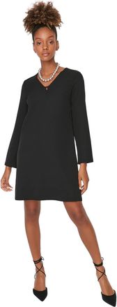 Trendyol Damen Trendyol Woman Mini Bodycon Asymmetrischer Kragen Gestrickt Große Größen in Kleid, Schwarz, 38 EU