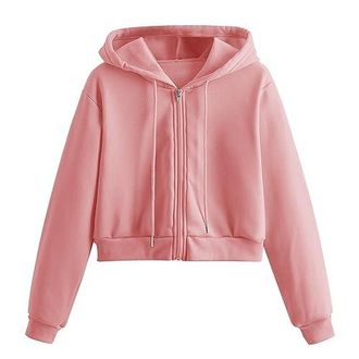 Generic Sweat &agrave; capuche court &agrave; fermeture &eacute;clair pour femme - Veste l&eacute;g&egrave;re &agrave; capuche avec fermeture &eacute;clair int&eacute;grale - Coupe ajust&eacute;e - Coupe classique - &Eacute;paul