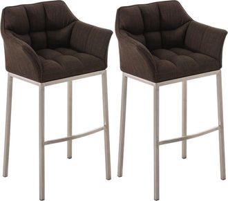 Clp 2er Set Barhocker Damaso Stoff mit 4-Fu&szlig; Gestell braun edelstahl