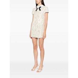 Self Portrait Floral Sequin Peter Pan Collar Dress - Beige