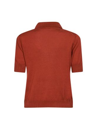 Blanca Vita Womens Brown Silk Knit Short-Sleeved Polo Shirt Tops