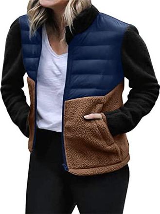 Generic Vestes pour femmes 2026 pour femmes, veste en duvet contrast&eacute;e, tendance, l&eacute;g&egrave;re, coupe ajust&eacute;e, avec poches &agrave; fermeture &eacute;clair, kaki, XL