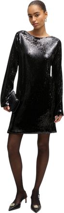 HUGO BOSS Emaxa Kleid f&uuml;r Damen, U-Boot-Ausschnitt, Pailletten (Schwarz)