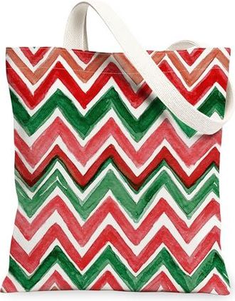 Generic Sacs fourre-tout en toile &agrave; motif zigzag, sacs d&eacute;picerie r&eacute;utilisables, modernes, l&eacute;gers et lavables, bandouli&egrave;re C, Rouge, 13x15 Inch
