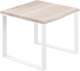 Lamofootwear Manufaktur Esstisch Küchentisch Schreibtisch Couchtisch aus Massivholz, mit Baumkante 60x60x76 cm (AxBxH), Modern, Roh/Weiss, LBB-01-A-001-9016M
