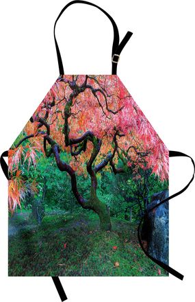 Abakuhaus japanisch Kochsch&uuml;rze, Red Leaf Maple in Garten, Unisex-K&uuml;chenl&auml;tzchen mit verstellbarem Hals f&uuml;r Kochen Gartenarbeit, 67 cm x 80cm, Gr&uuml;n