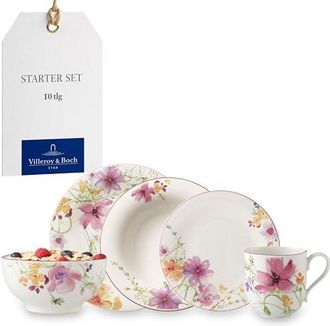 Villeroy & Boch Mariefleur Starter-Set Bunt, Sp&uuml;lmaschinenfest, Mikrowellensicher, Geschirrset 2 Personen, Geschirr Set Blumendekor, Tafelservice, Essgeschirr, Kombis