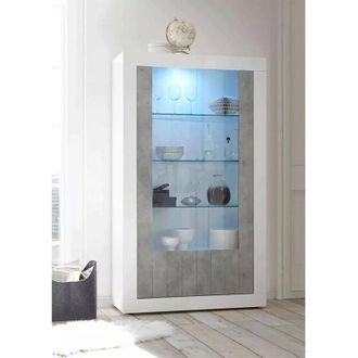 Dmora Dmora - Vitrine moderne avec étagères, Made in Italy, Buffet avec porte vitrée, Meubles de salon, Vitrine, 110x42h190 cm, blanc brillant et couleur