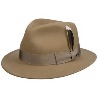 Stetson Chapeau en Laine Bradner Traveller Homme - de Feutre Outdoor avec Ruban Gros Grain Automne-Hiver Hiver - M (56-57 cm) Beige