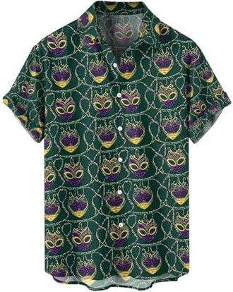 Generic Chemise hawa&iuml;enne amusante &agrave; manches courtes et boutonn&eacute;e pour homme - Style d&eacute;contract&eacute; - Pour la plage et l&eacute;t&eacute;, d-vert, 3XL