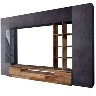 Dmora Wohnzimmerm&ouml;bel Dlazzar, TV-Wohnzimmer-Set, Mehrzweck-Wohnzimmerm&ouml;bel mit LED-Beleuchtung, 100% Made in Italy, cm 290x40h192, Schiefer und Ahorn