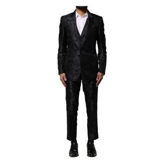 Dolce & Gabbana Jacquard 3-teiliger einreihiger Anzug - - Suits - Herren - Schwarzk - S