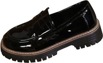 Generic Mocassins confortables &agrave; enfiler en cuir verni pour femme, couleur unie, antid&eacute;rapants, classiques, habill&eacute;s, d&eacute;contract&eacute;s, Noir, 40.5 EU