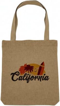 Fabulous Sac Shopping Tote Bag Aspect Lin - California Am&eacute;rique Soleil Plage - Sac de Courses Toile Epaisse 360g Beige Naturel Cabas Port&eacute; Epaule Solide Imprim