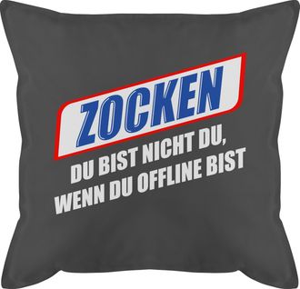 Shirtracer Kissen 50x50 - Statement mit Spr&uuml;chen - Zocken Du bist nicht du wenn du offline bist wei&szlig; - 50 x 50 cm - Grau - zock kissenbezug spruch spr&uuml;che gaming