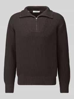 Selected Regular Fit Pullover aus reiner Baumwolle mit Troyer-Kragen