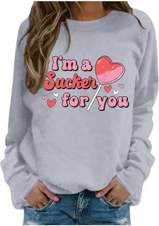 Generic Sweat &agrave; capuche d&eacute;contract&eacute; &agrave; col rond imprim&eacute; pour la Saint-Valentin 2026, gris clair, XXL